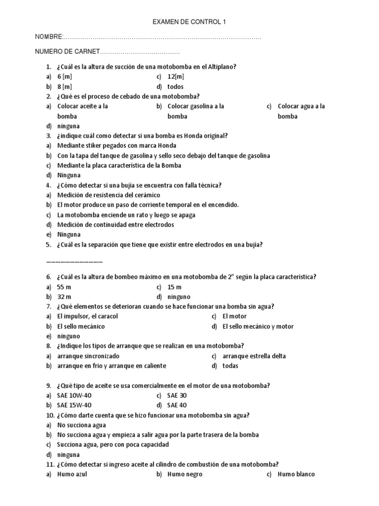10.1.examen 1 Control de Conocimiento | PDF | Partes de vehículo ...