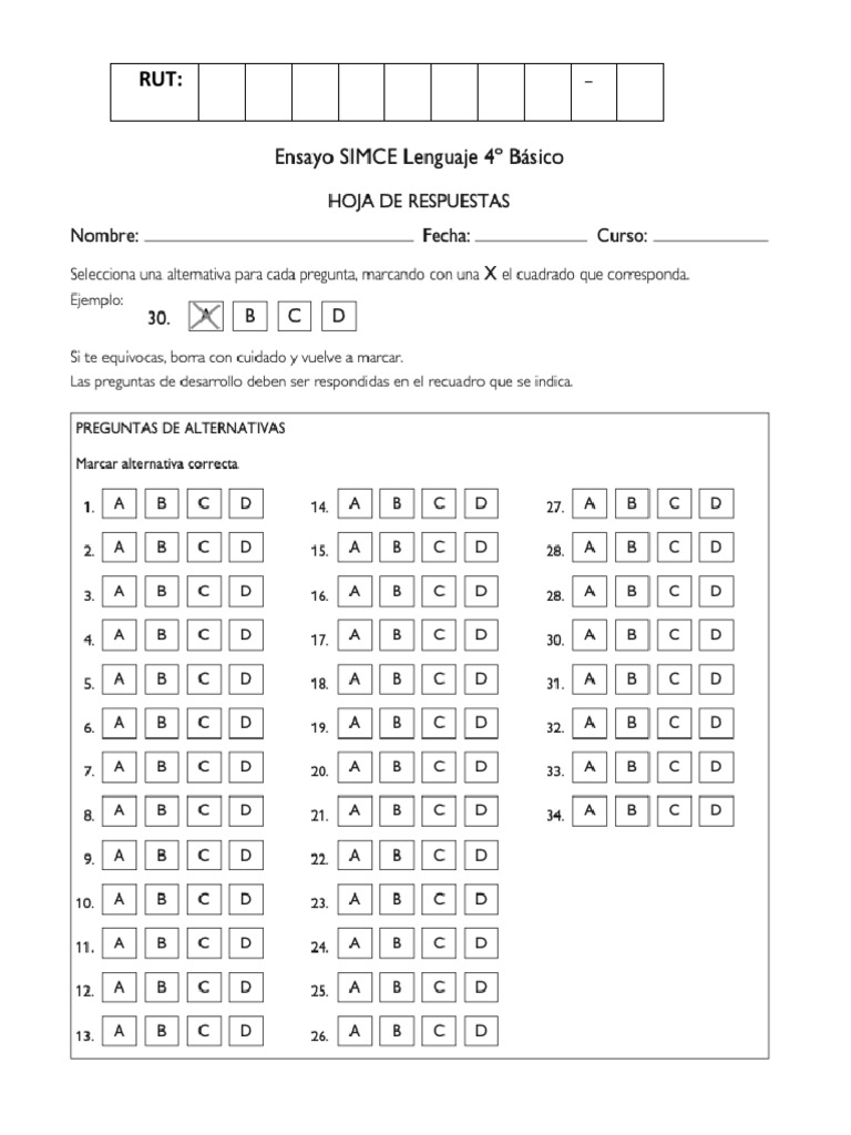 Hoja de Respuesta de Ensayo SIMCE | PDF