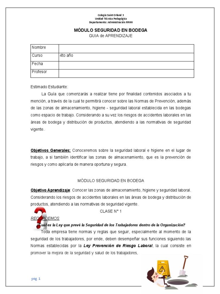 C.- GUIA 03 MODULO SEGURIDAD EN BODEGA 4° F | PDF | Seguridad y salud ocupacional | Valores