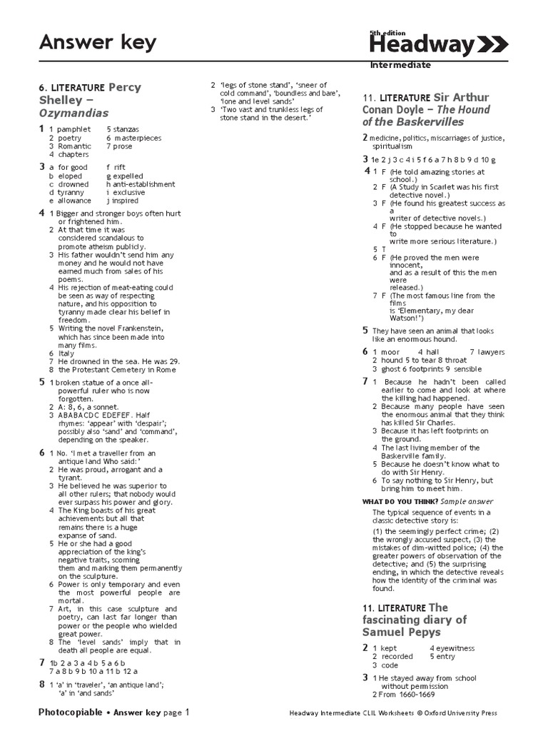 Headway Intermediate CLIL Worksheet Answerkey, 5th Edition - 2019 | PDF ...