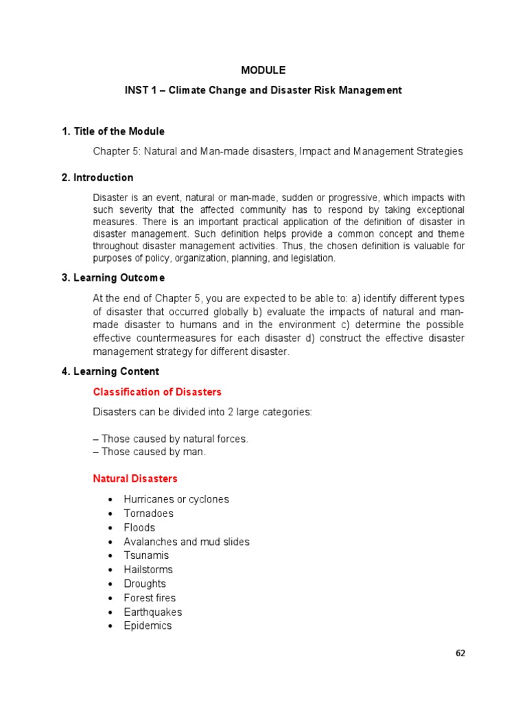Module For Climate Change Chapter 5 Natural and Man Made Disasters ...