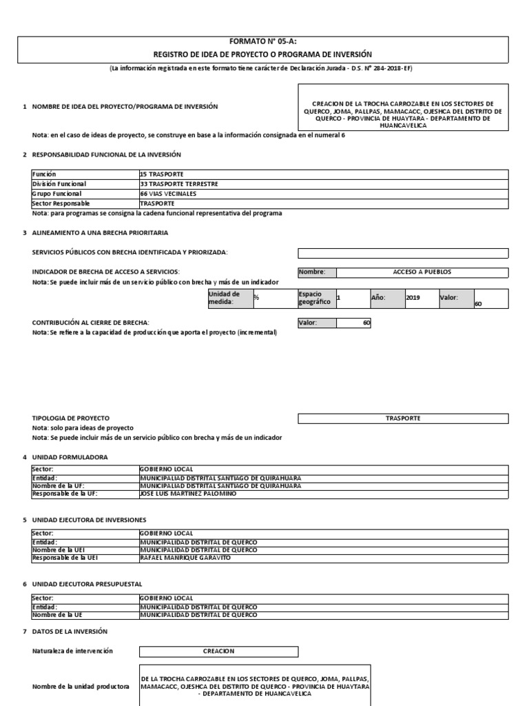 Registro de Proyecto de Inversión 5A | PDF | Economias
