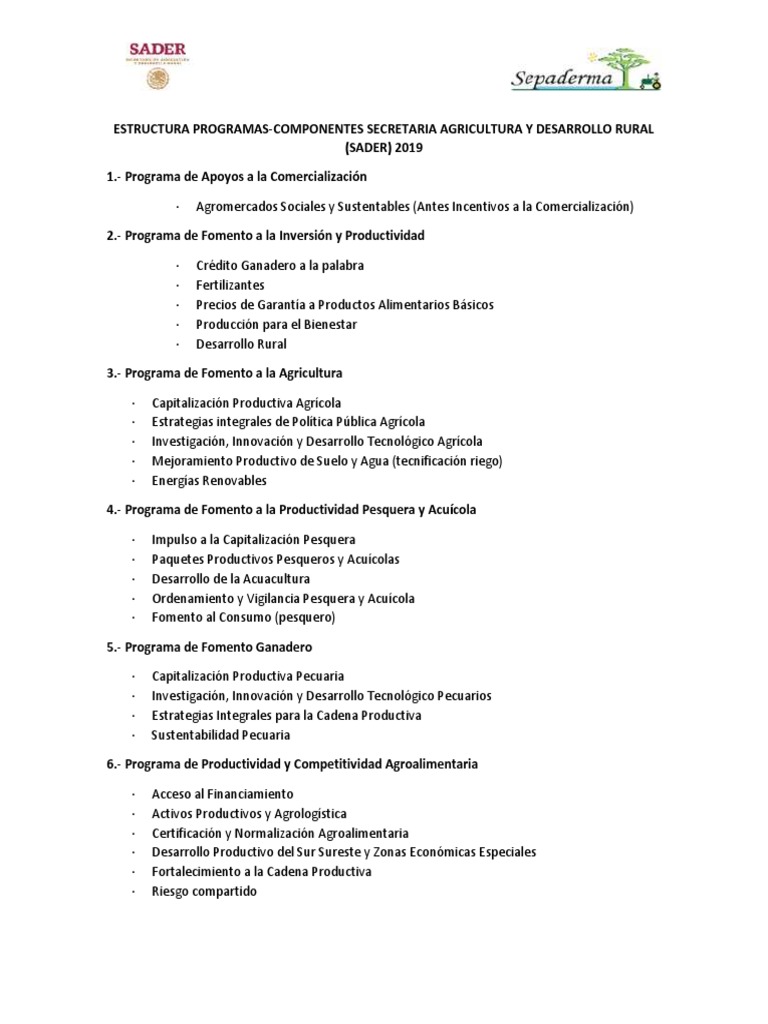 Estructura Programas Sader 2019 | PDF | Tecnología