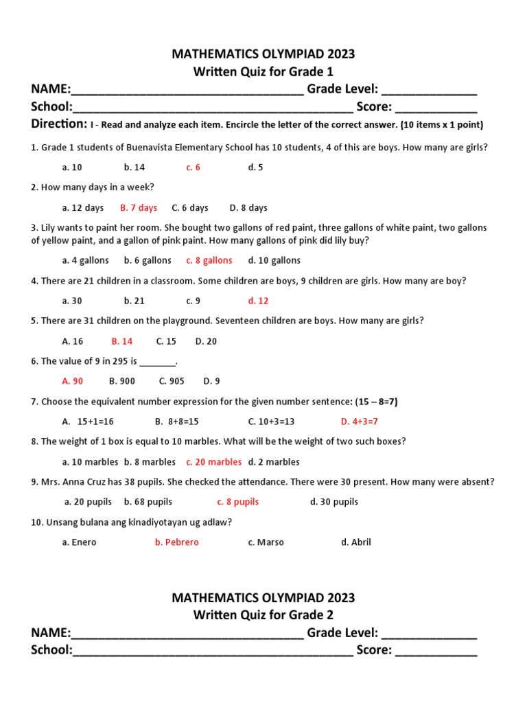1 3 Final Math Olympiad Written Quiz Pdf Mathematics