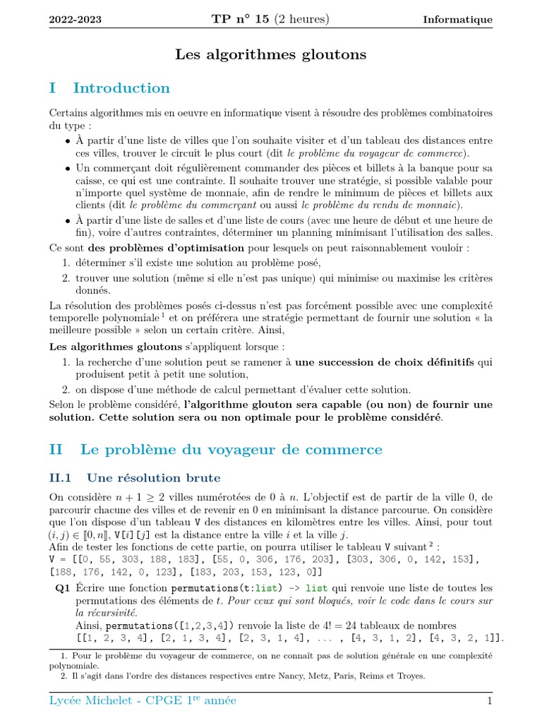 Algorithmes Gloutons et Optimisation | PDF | Théorie des systèmes ...
