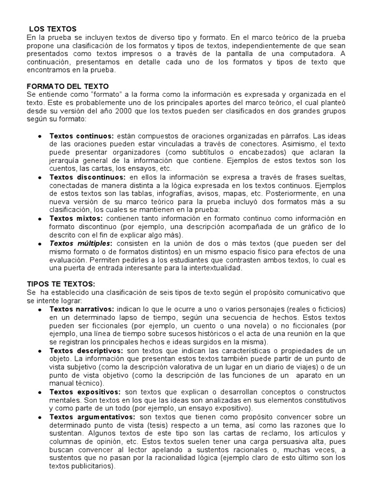 Los Textos Tipos y Formatos | PDF | Estudios de idiomas extranjeros