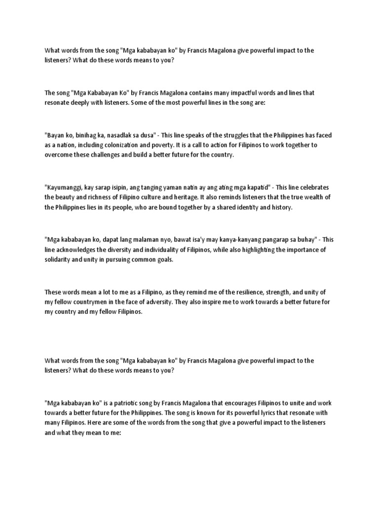 Mga Kababayan Ko Song | PDF