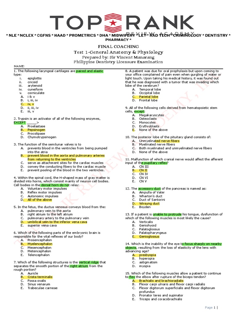 Gen Ana Physio 1 | PDF | Coagulation | Abdomen