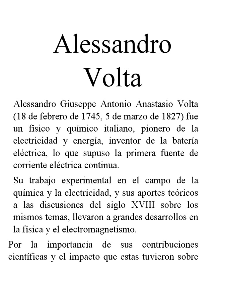Alessandro Volta | PDF | Corriente eléctrica | Ingenieria Eléctrica