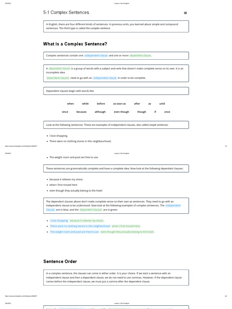 5-1 Complex Sentences | PDF | Human Communication | Cognitive Science