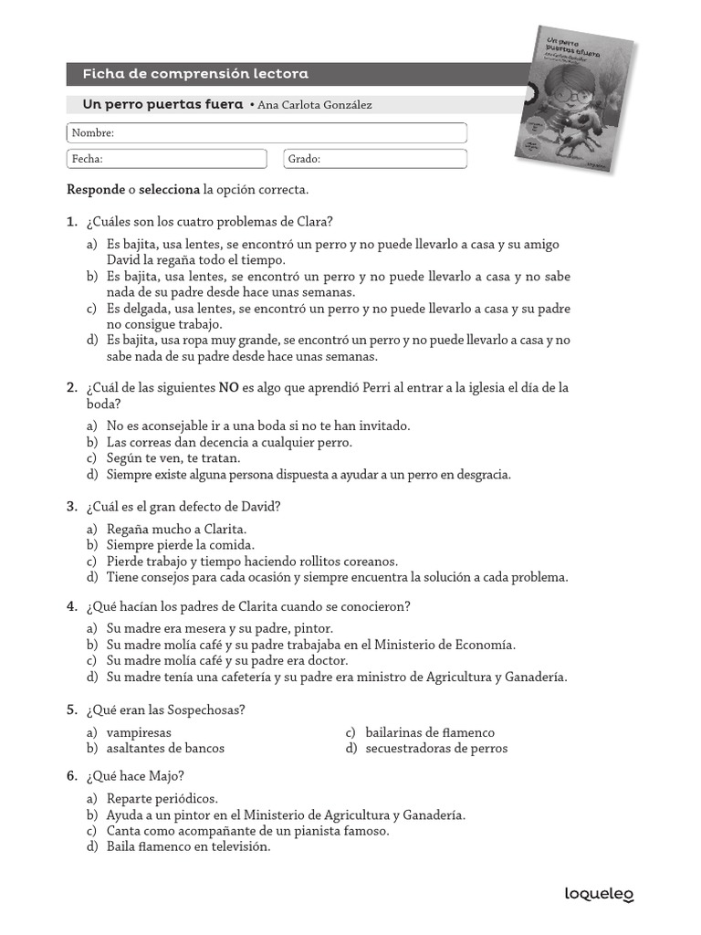 Ficha Comprension Lectora Un Perro Puertas Afuera | PDF
