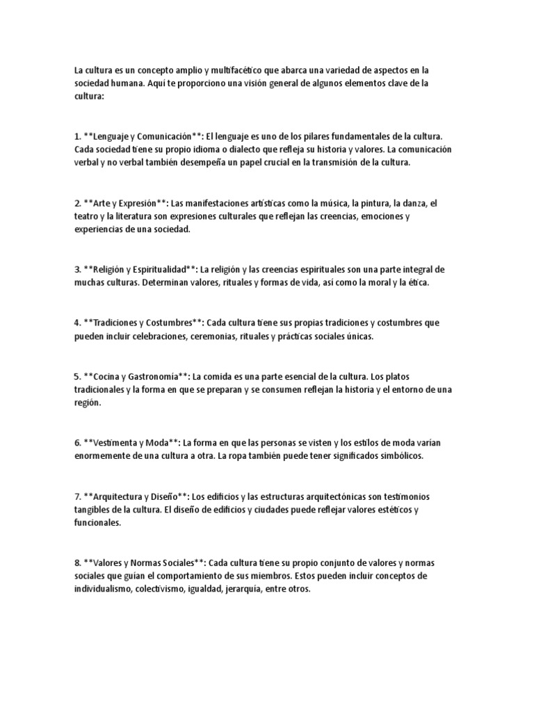 La Cultura Es Un Concepto Amplio y Multifacético Que Abarca Una ...