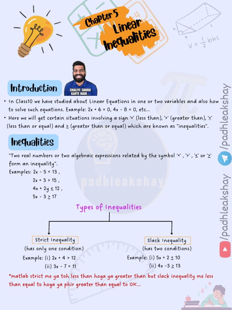 Linear Inequalities - Class 11 JEE | PDF | Inequality (Mathematics) | Equations