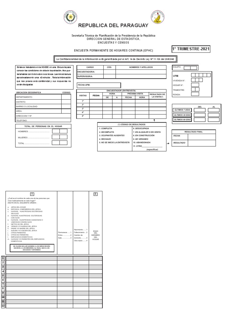 Cuestionario EPHC - T1-2021 | PDF | Metodología de encuesta | Tubería ...