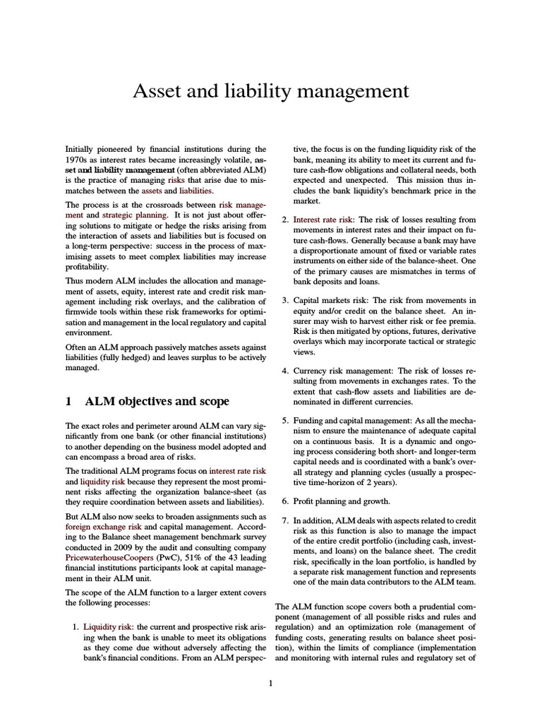 Asset and Liability Management Overview | PDF | Market Liquidity ...