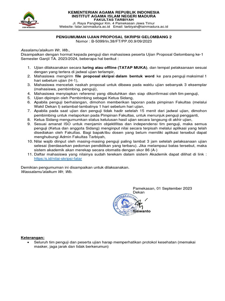 Jadwal Ujian Proposal Gelombang 2 Semester Ganjil 2023 - 2024 | PDF