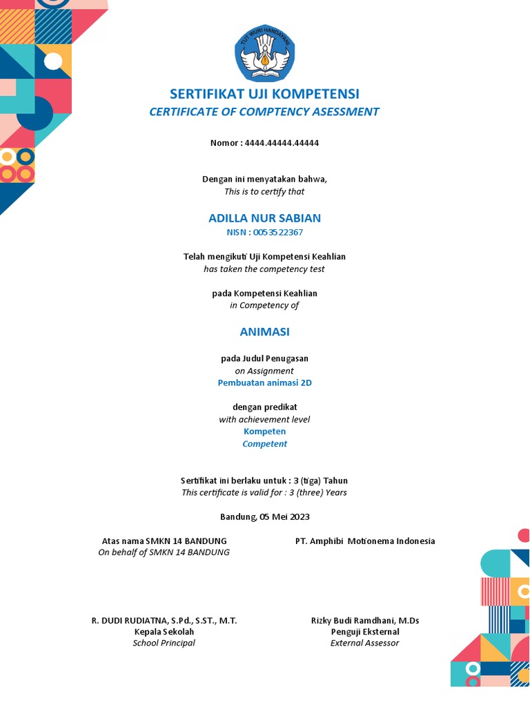 SERTIFIKAT UJI KOMPETENSI - Depan - Animasi - Merge | PDF