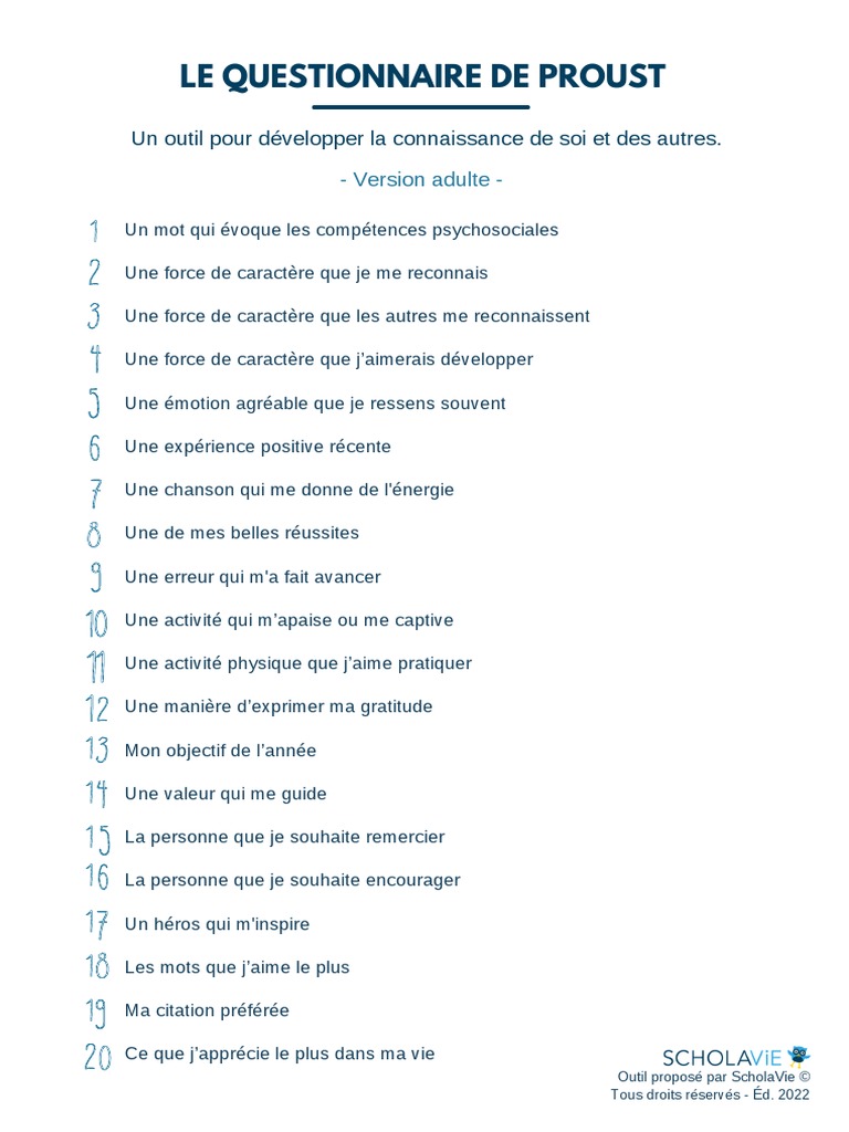 Questionnaire de Proust : Connaissance de soi | PDF | Développement ...
