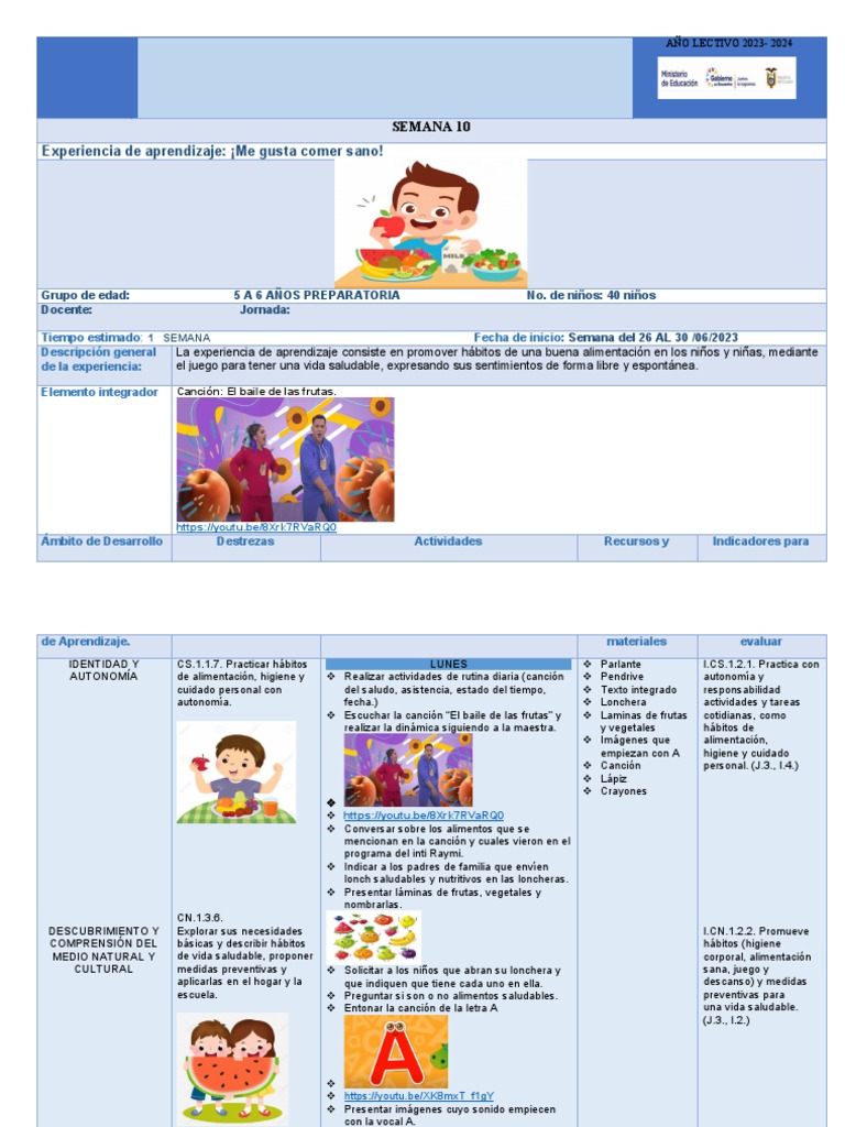 10 Semana - Me Gusta Comer Sano | PDF | Alimentos