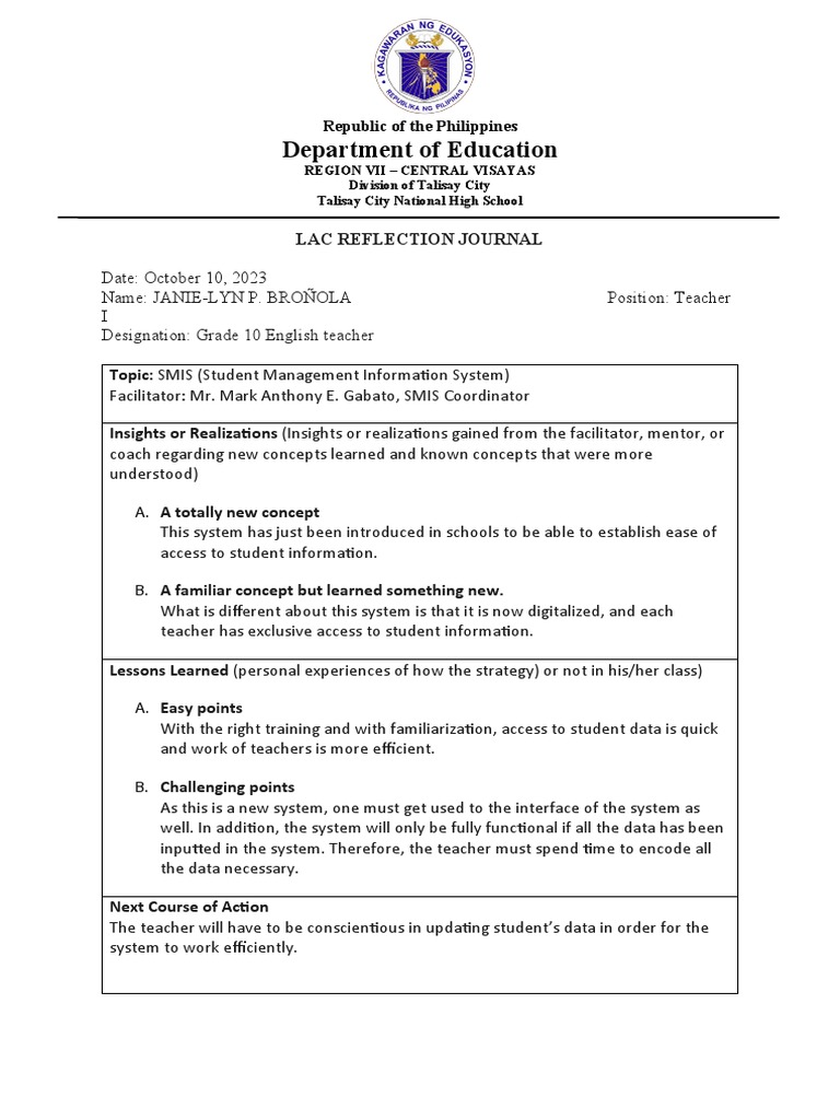 LAC-Reflection-Journal-4-days | PDF | Teachers | Inclusion (Education)