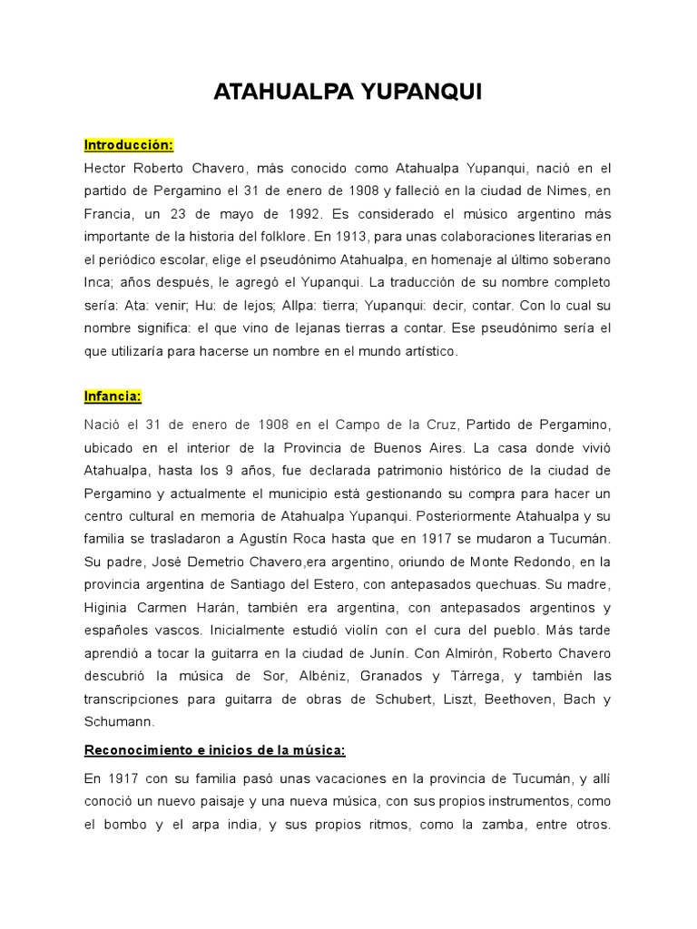 Biografía de Atahualpa Yupanqui | PDF | Arte | Historia