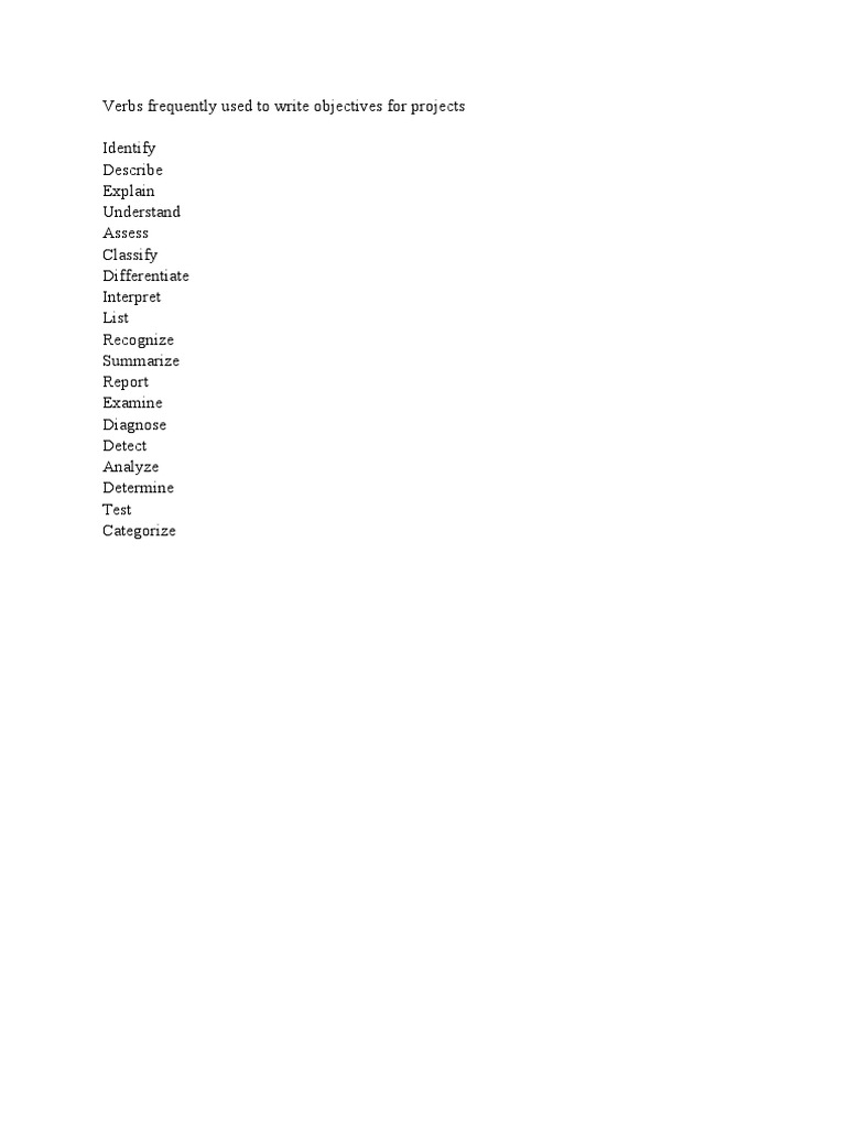 Common Verbs for Project Objectives | PDF