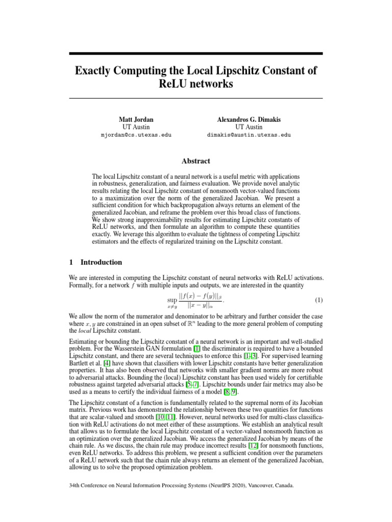 2020 Exactly Computing The Local Lipschitz Constant | PDF | Linear ...