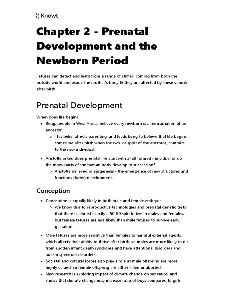 Chapter 2 - Prenatal Development and The Newborn Period | PDF
