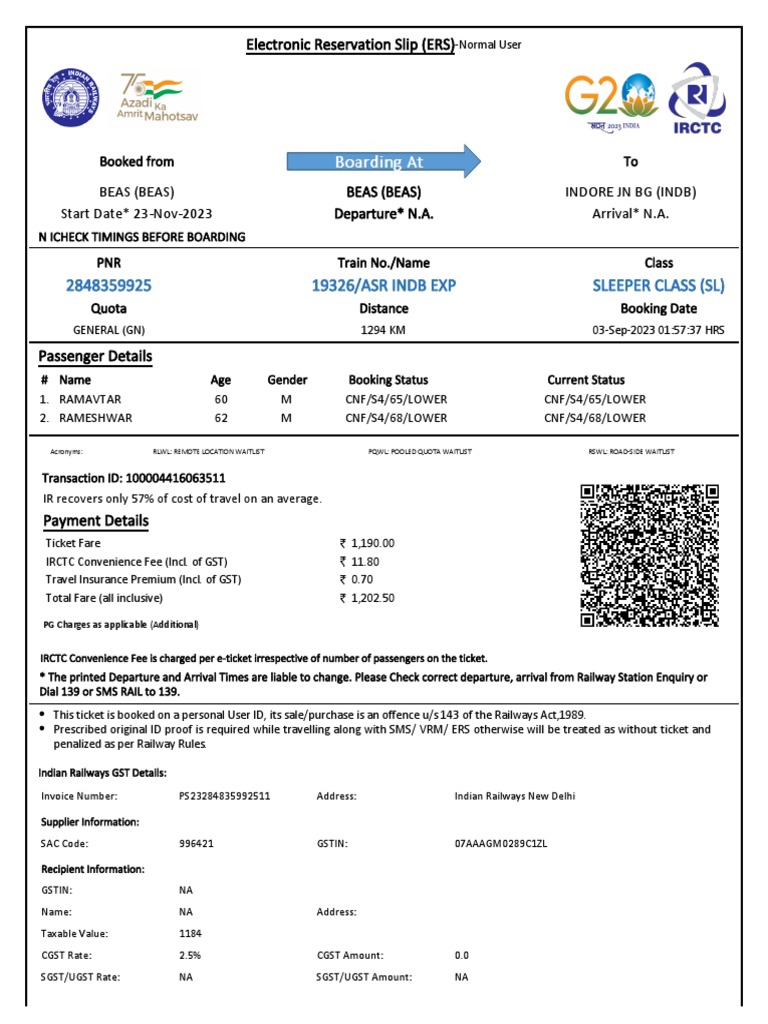 19326/ASR INDB EXP Sleeper Class (SL) | PDF | Identity Document