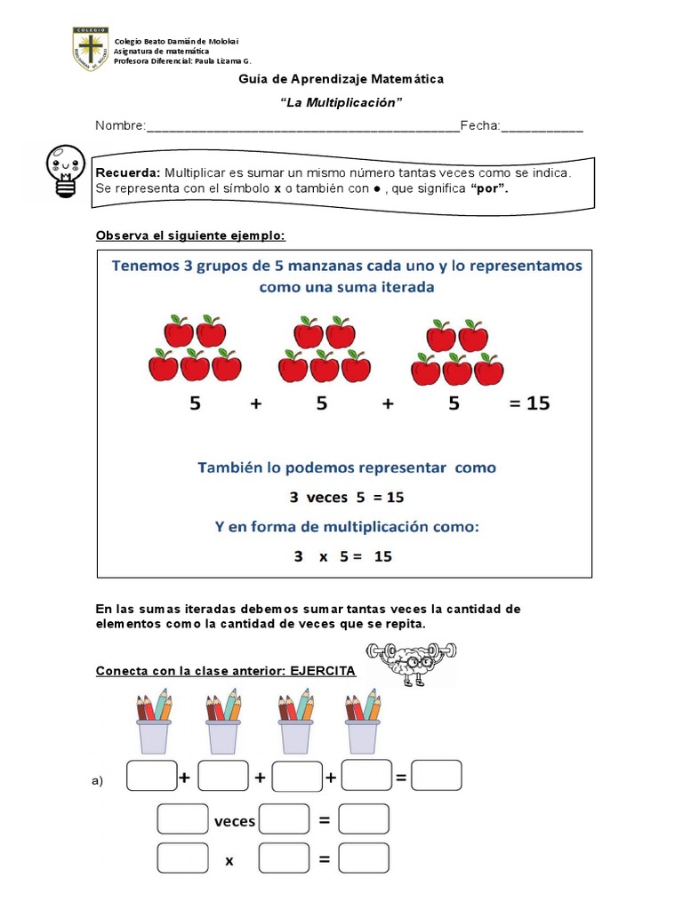 Guía N°1 de La Multiplicación 3ero Básico | PDF