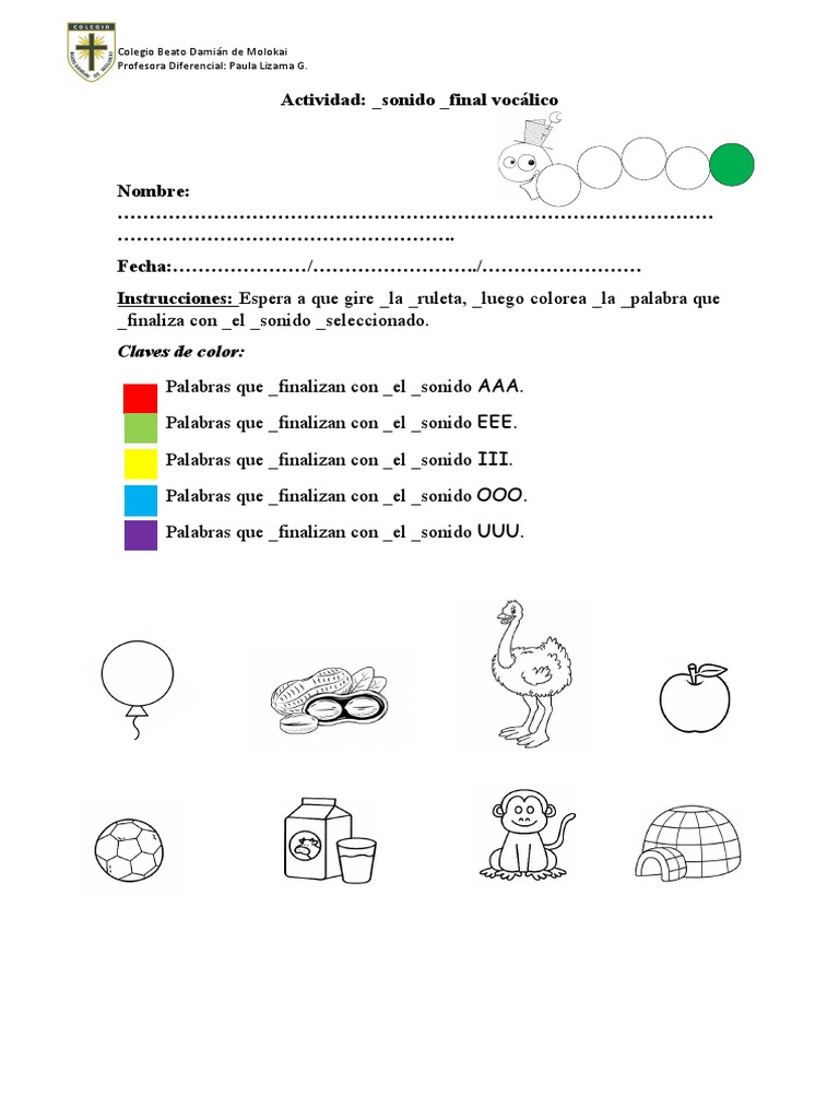 Actividad Sonido Final Vocálico CRA NT2 | PDF | Estudios de idiomas ...