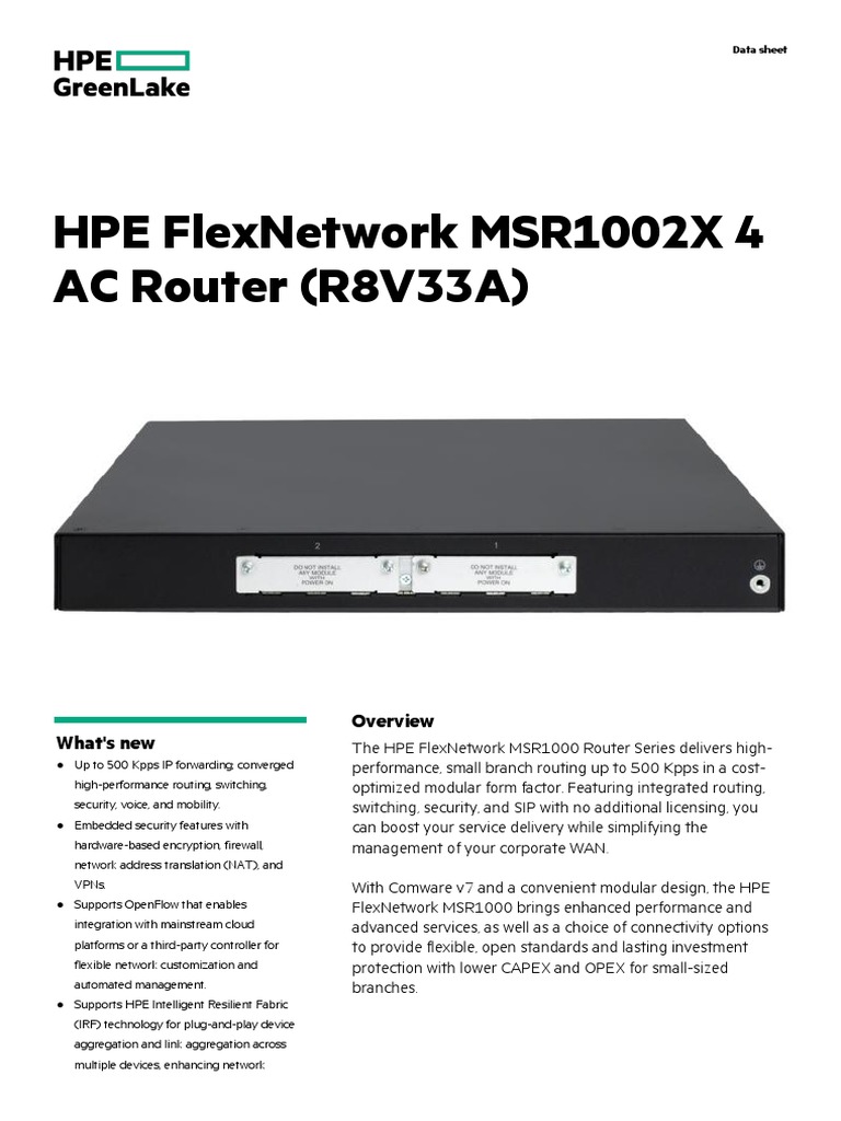 Hpe Flexnetwork Msr1002x 4 Ac Router Psn1014652408vnen Pdf