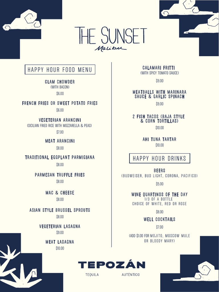 Malibu Sunset Food - Drink Menu | PDF | Distilled Drinks | Drink