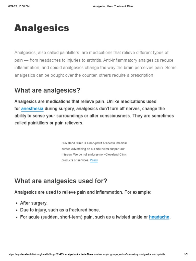 Pain Relief: A Guide to Analgesics | PDF | Analgesic | Opioid
