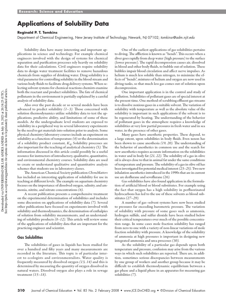 Applications of Solubility Data | PDF | Solubility | Chlorine