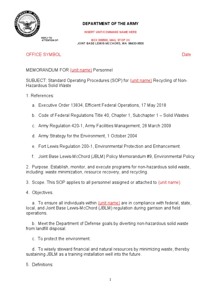 2020 Unit Recycling SOP Template | PDF