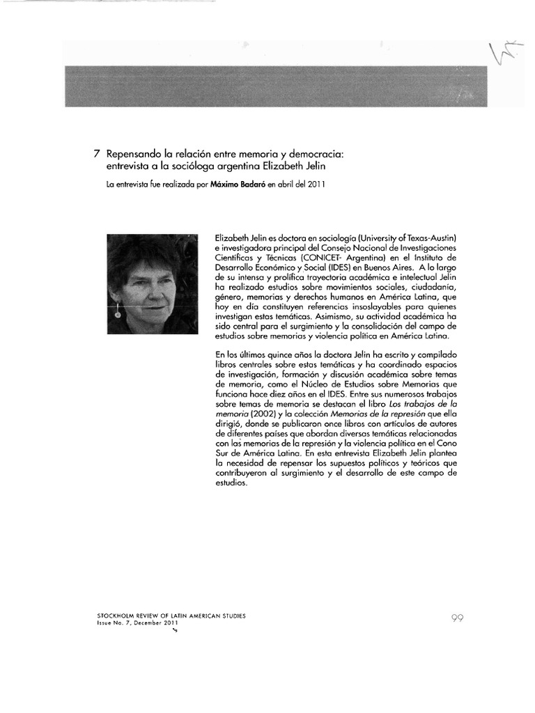 Repensando La Relaci - N Entre Memoria y Democracia Entrevista A La Sociolog - A Argentina ...