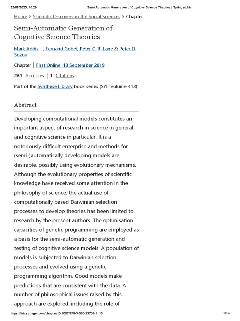 Addis Et Al. - 2019 - Semi-Automatic Generation of Cognitive Science Theories | PDF | Cognitive ...