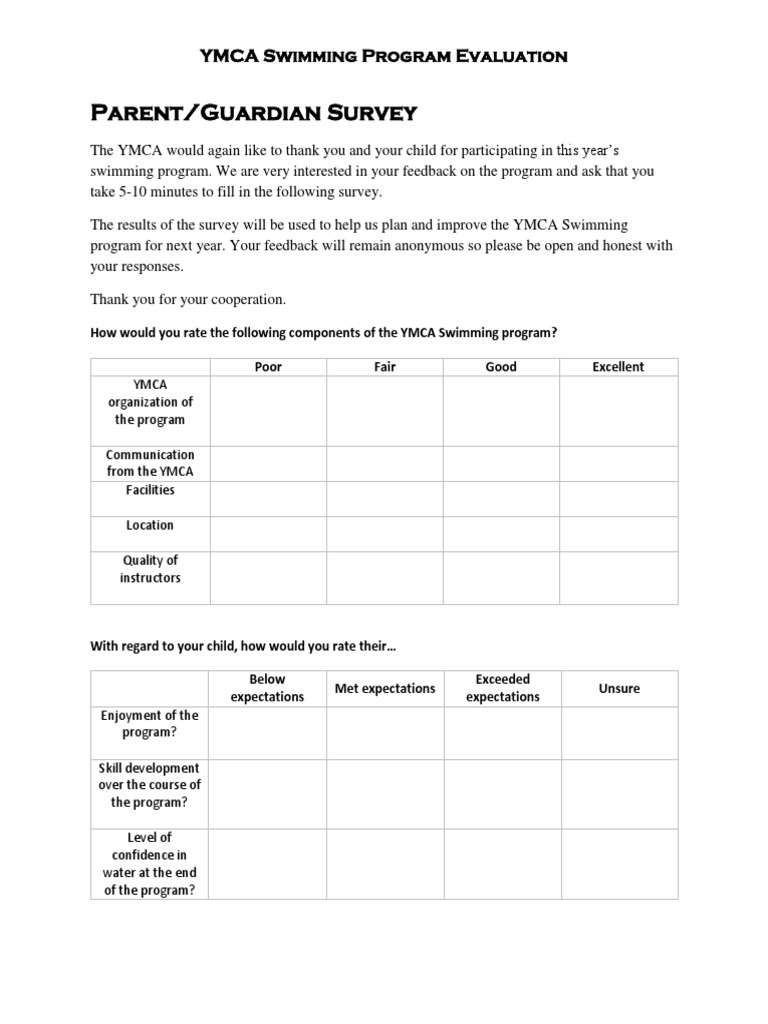 YMCA Swimming Program Parent Survey | PDF