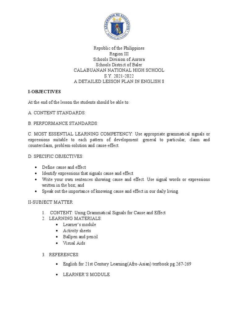 Detailed Lesson Plan | PDF