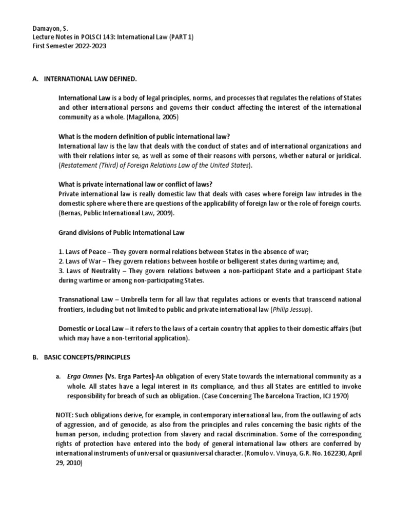 Lecture Notes in PolSci 143 Part 1 | PDF | International Law | Treaty