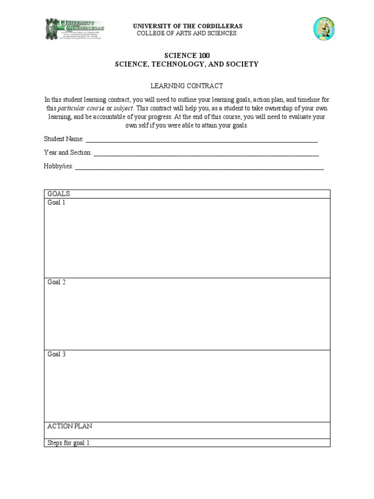 Learning Contract for Science 100 | PDF