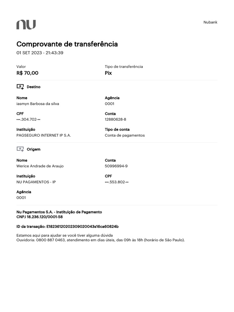 Comprovante Nubank 02 09 2023 | PDF Comprovante Nubank 02 09 2023 | PDF