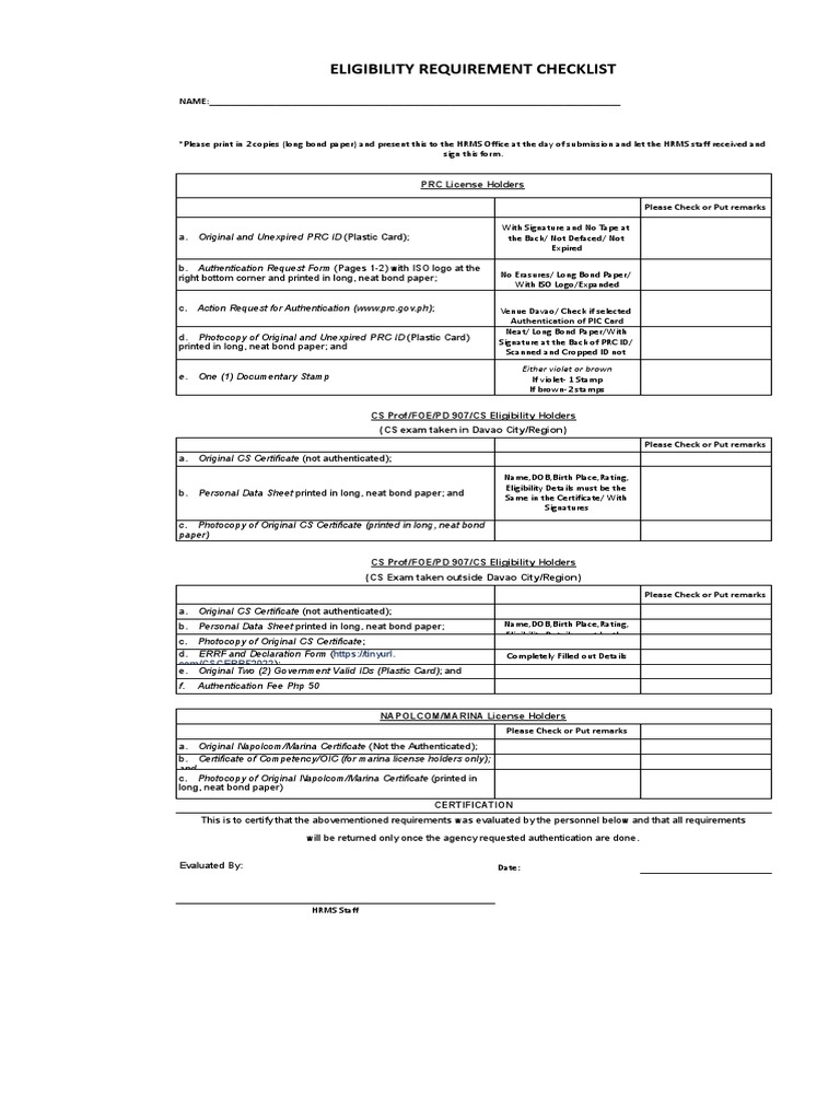 Checklist Eligibility 1.Xlsx Checklist | PDF | Written Communication ...