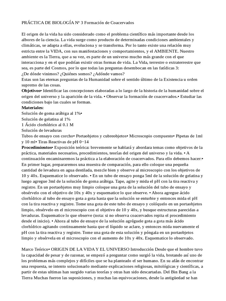 Formacion de Coacervados - Biología | PDF | Organismos | Naturaleza