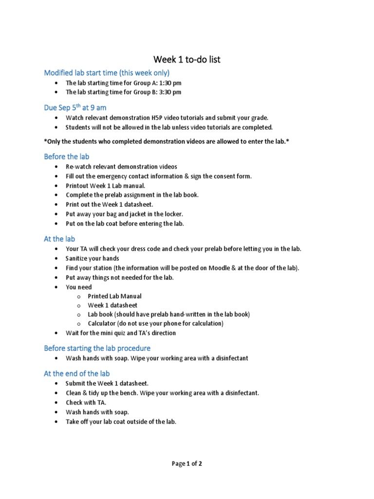 BIOL 368 First Week Lab to Do List | PDF