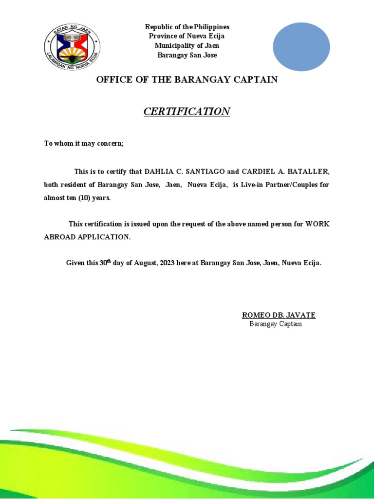 Certificate of Live in Together | PDF