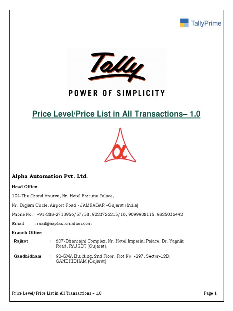 TallyPrime Price List Add-On Guide | PDF | Software | System Software