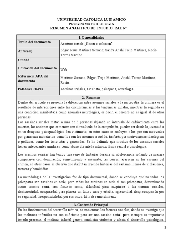 Modelo RAE, Asesinos Seriales, Nacen o Se Hacen | PDF | Ciencias sociales