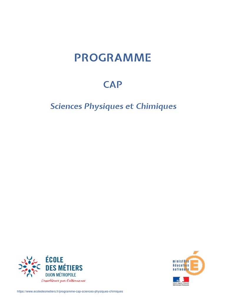 Programme CAP Sciences Physiques Et Chimiques 0 | PDF | Lumière | Réfraction
